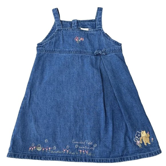 Disney | Dresses | Disney Girls Dress 3t Denim Winnie The Pooh Piglet ...